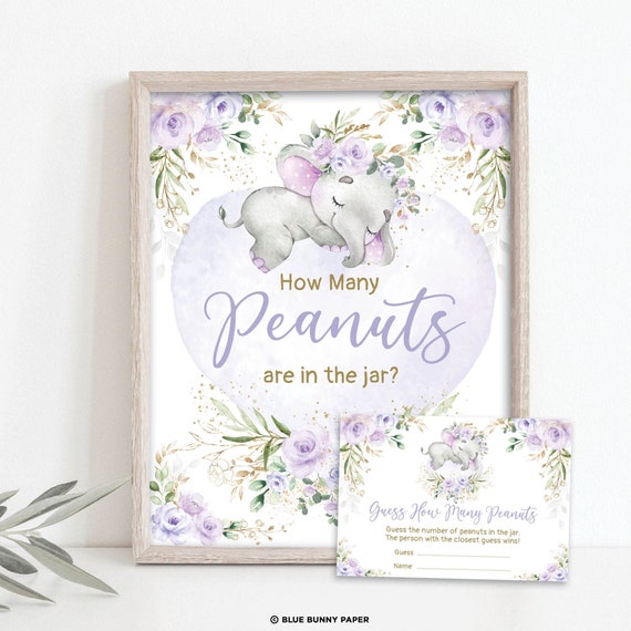 Guess How Many Peanuts, Girl Elephant Baby Shower Game, Purple Lilac ...