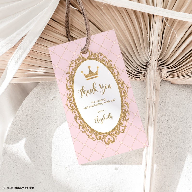 Crown Princess Favor Tag Template Pink Gold Royal Baby Shower - Etsy