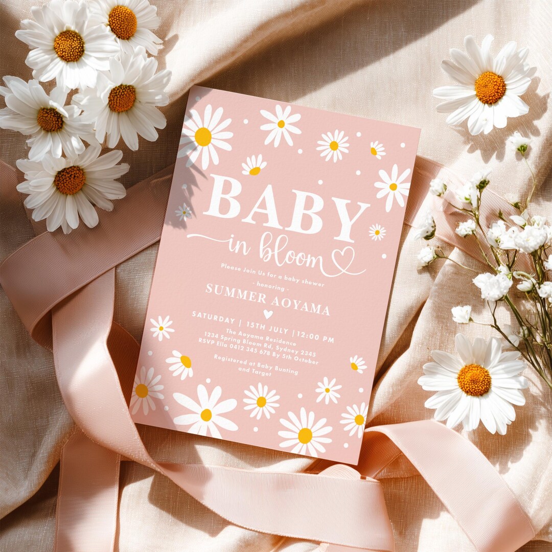 Pink Daisy Baby in Bloom Boho Baby Shower Invitation Blush Daisy ...