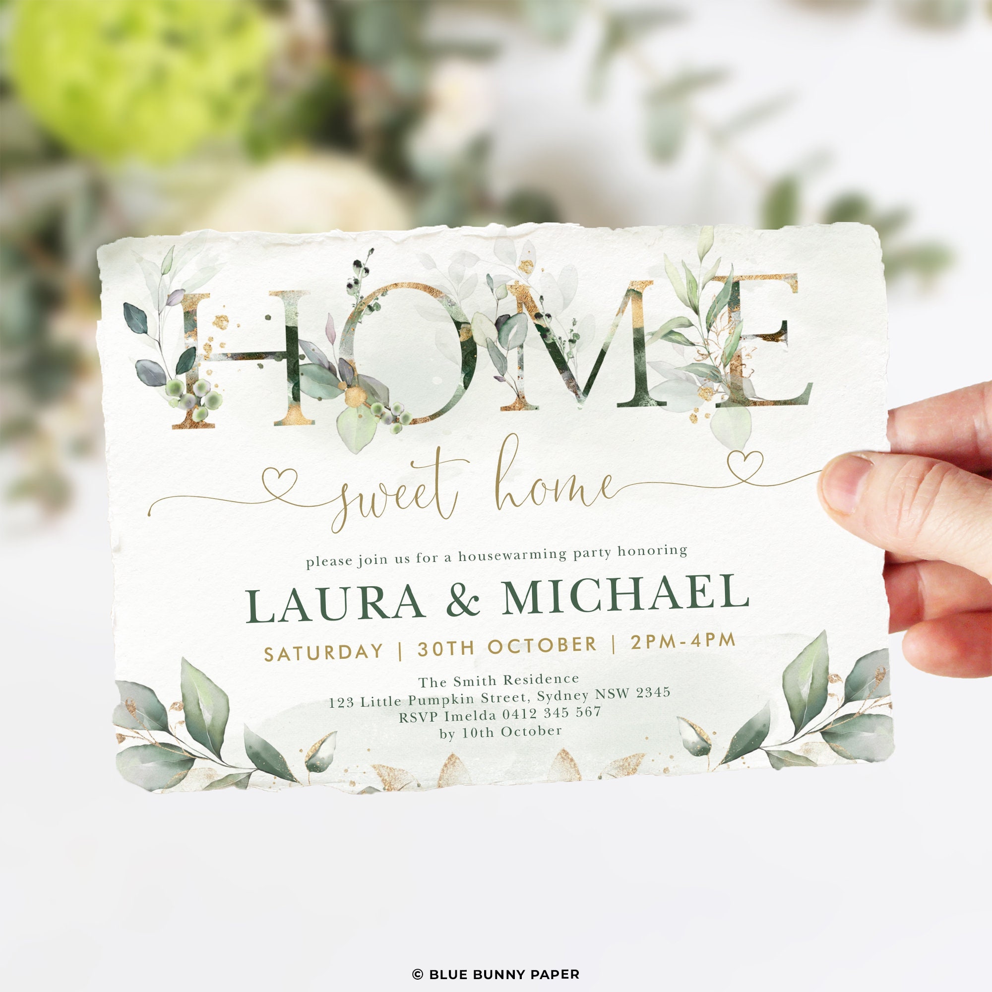 Housewarming Invitation Greenery Gold Home Sweet Home Invite - Etsy
