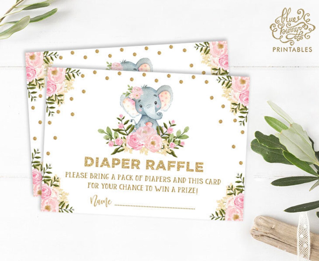 Pink Floral Elephant Diaper Raffle. Girl Elephant Baby Shower ...