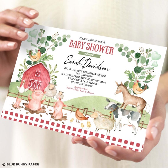 Editable Farm Baby Shower Invitation. Barnyarn Farm Animals Printable ...