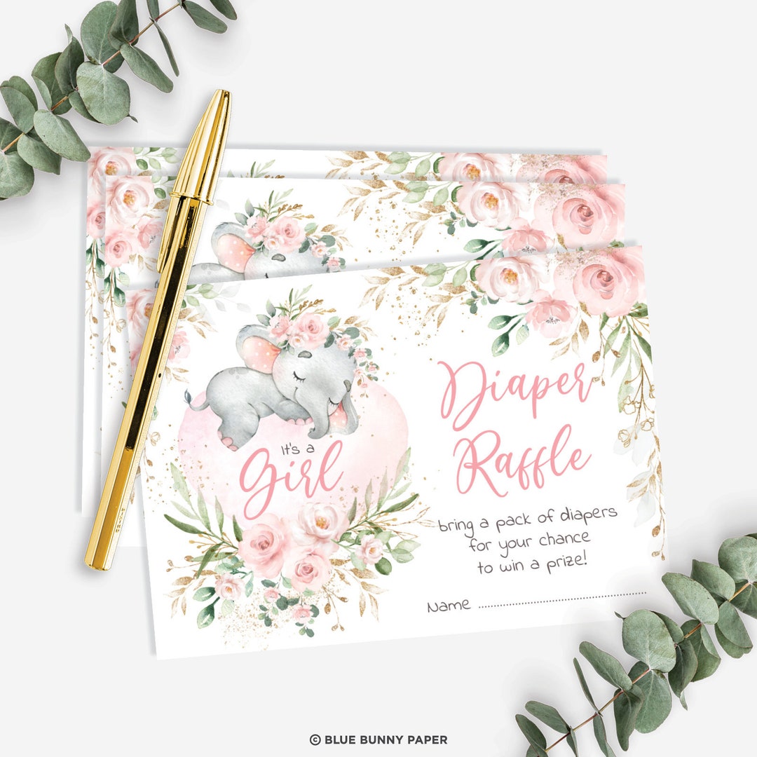 Blush Pink Floral Elephant Diaper Raffle, Sweet Little Peanut Baby ...