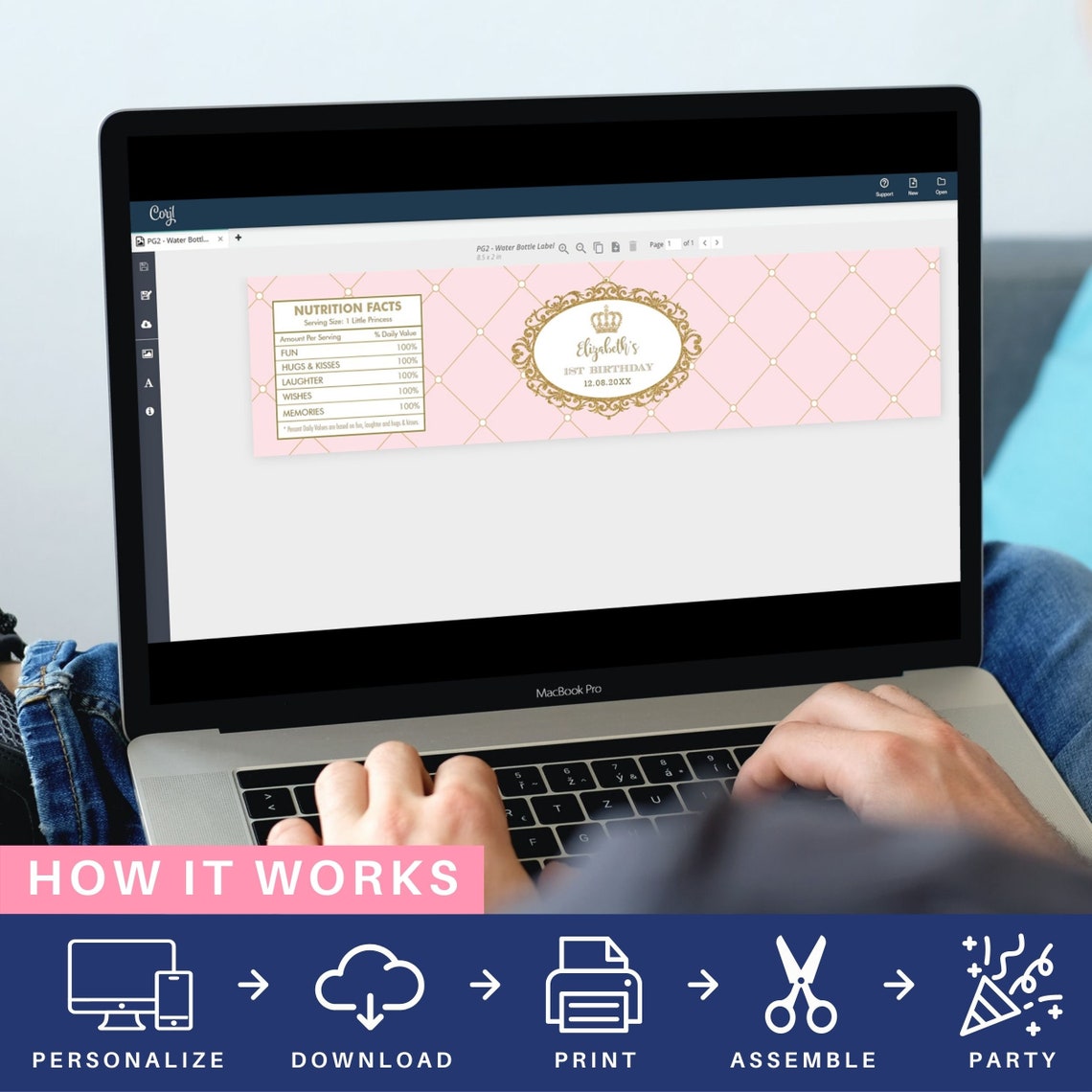 Editable Princess Water Bottle Label Crown Princess Birthday | Etsy