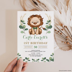 EDITABLE Lion Birthday Invitation Template, Wild One Party Invite ...