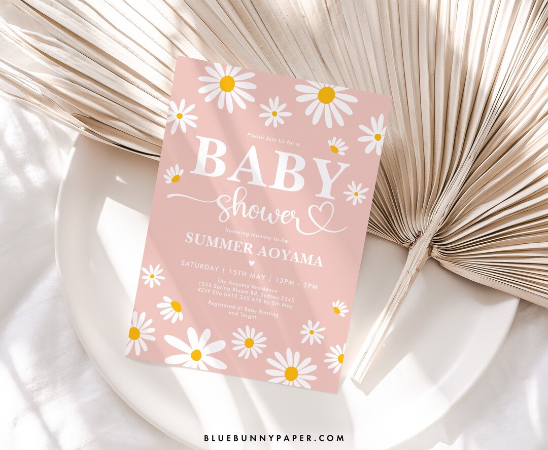 Floral Daisy Baby Shower Invitation Blush Boho Daisy Flowers Baby ...