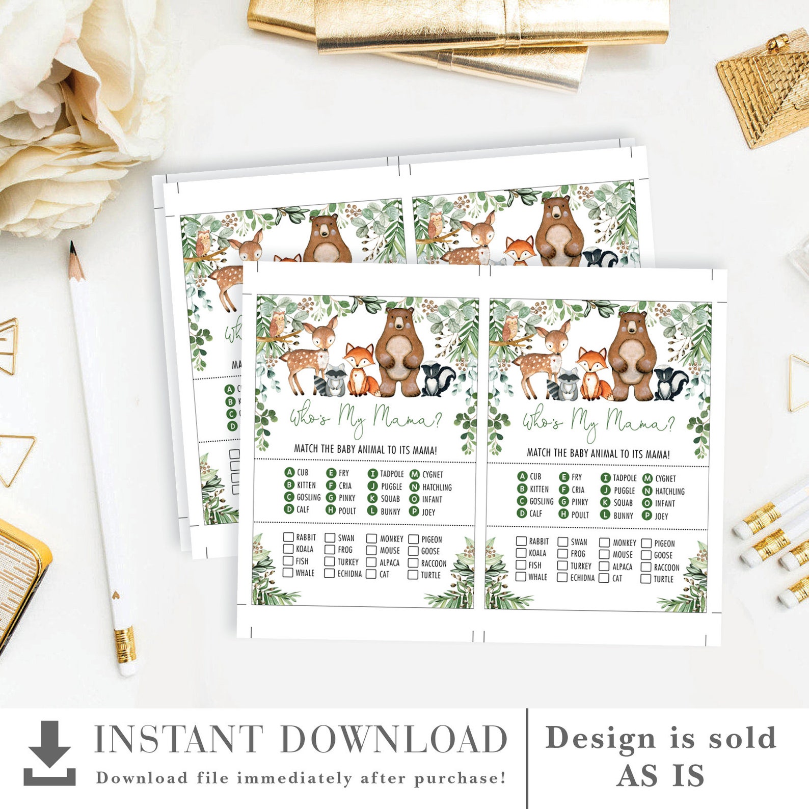 Guess My Mama. Who's My Mommy Baby Shower Game. Greenery Woodland ...