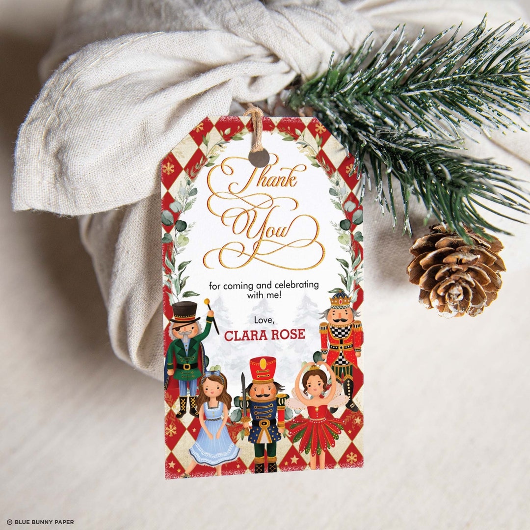 Nutcracker Favor Tag Template, Red Gold Winter Birthday Favors, Sugar ...