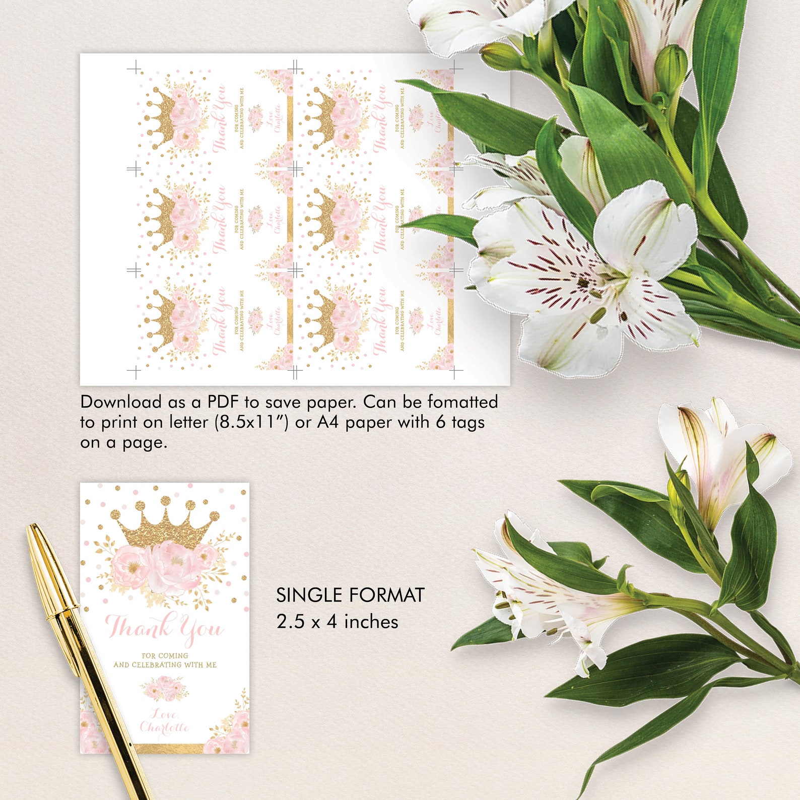 Crown Princess Birthday Favor Tags. Royal Baby Shower Thank You Tags ...
