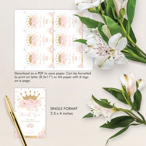 Crown Princess Birthday Favor Tags. Royal Baby Shower Thank You Tags ...