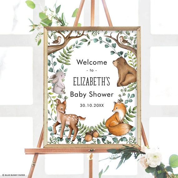EDITABLE Woodland Animals Welcome Sign Forest Baby Shower | Etsy