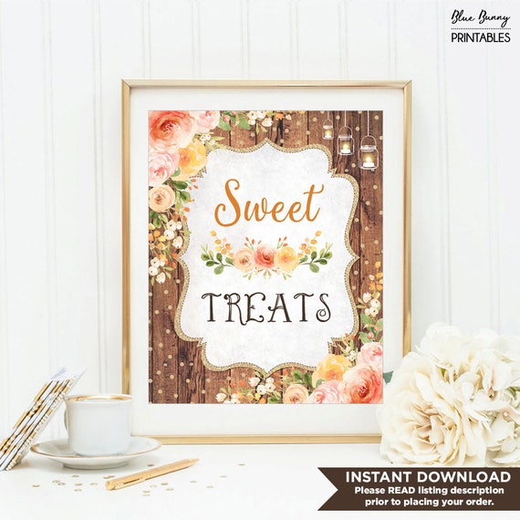 Sweet Treats Sign. Rustic Wood Candy Bar Table Sign. Fall Autumn Peach ...
