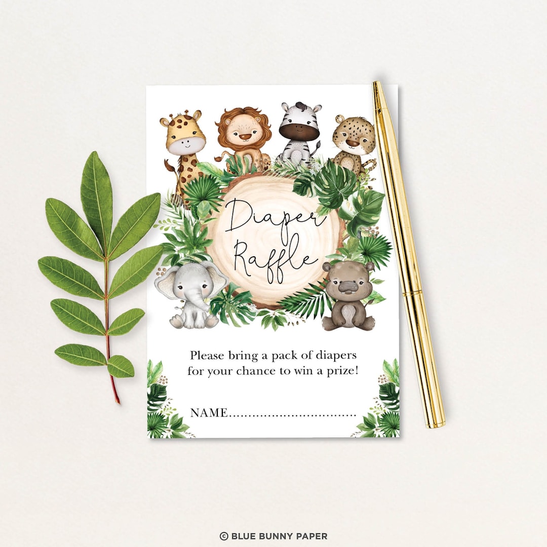 Tropical Safari Diaper Raffle, Jungle Wild Animals Baby Shower, Rustic ...