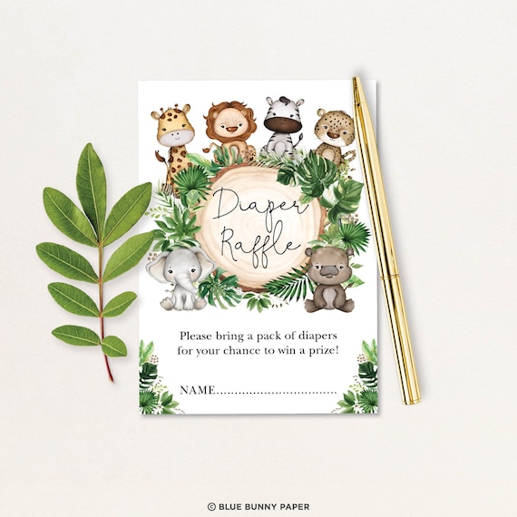 Tropical Safari Diaper Raffle, Jungle Wild Animals Baby Shower, Rustic ...