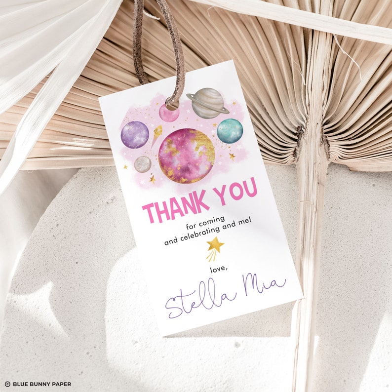 Girl Galaxy Birthday Favor Tag Template, Outer Space Thank You Tag ...