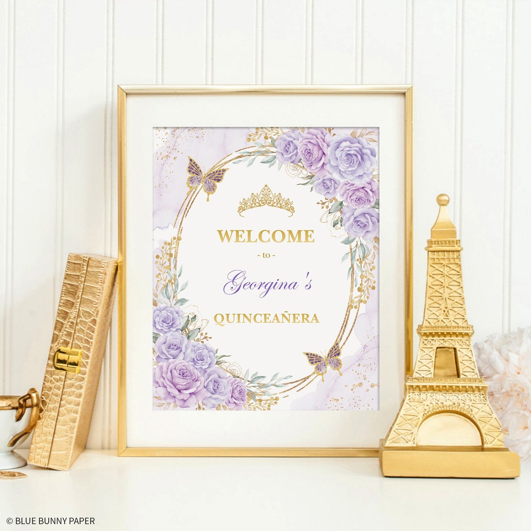 Editable Quinceanera Welcome Sign - Elegant Tiara and Butterflies in ...