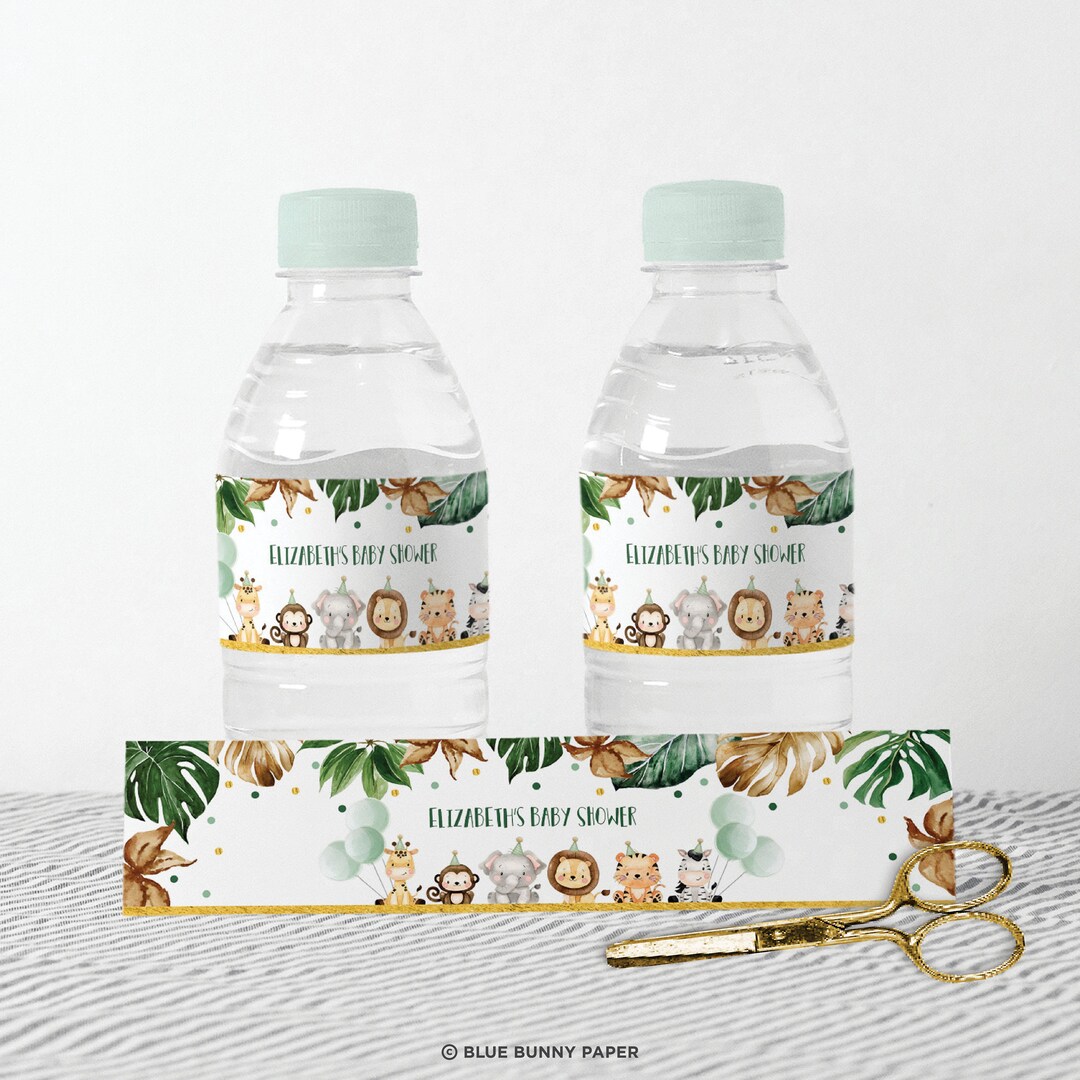 Jungle Water Bottle Label Template, Safari Party Animals Baby Shower ...