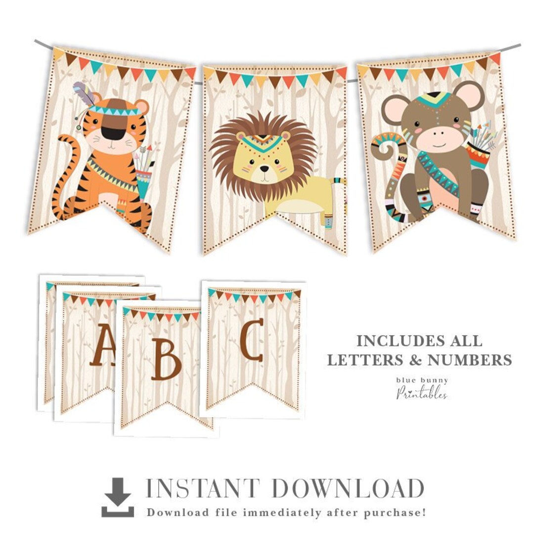 Tribal Jungle Animals Baby Shower Decoration. Safari 1st Birthday ...