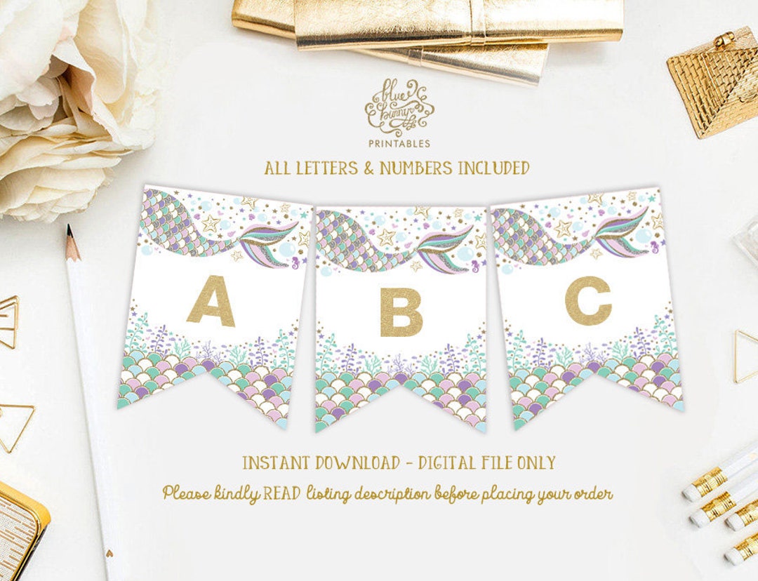 Mermaid Printable Banner. Under the Sea Birthday Party Decoration ...