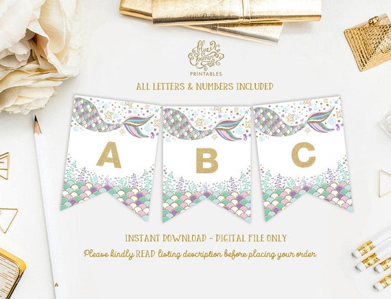 Mermaid Printable Banner. Under the Sea Birthday Party Decoration ...