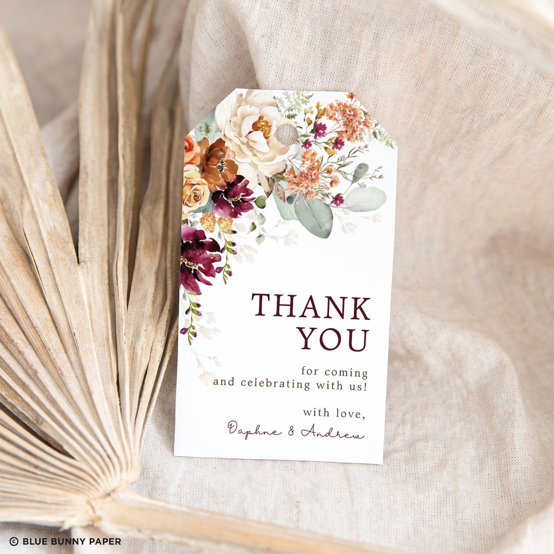 Editable Boho Favor Tag Template, Garden Flowers Thank You Tag, Burnt ...