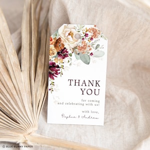 Editable Boho Favor Tag Template, Garden Flowers Thank You Tag, Burnt ...