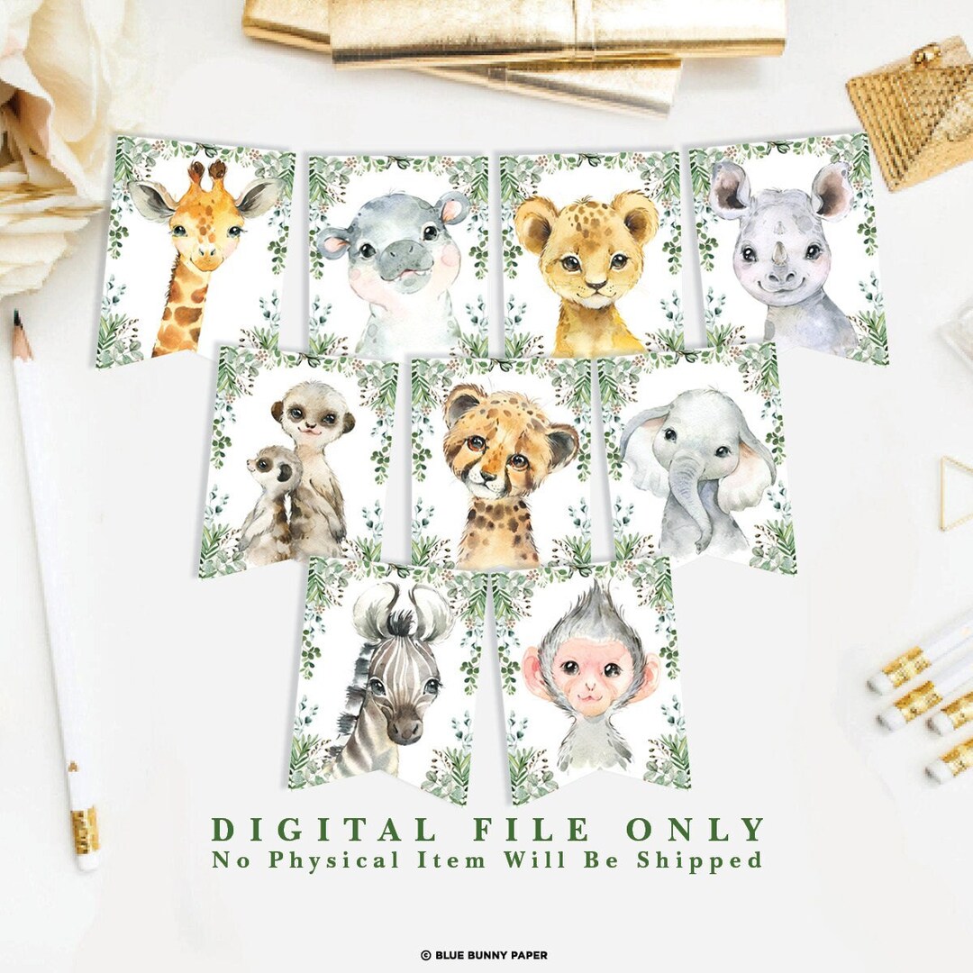 Jungle Party Animals Printable Banner, Safari Wild One 1st Birthday ...