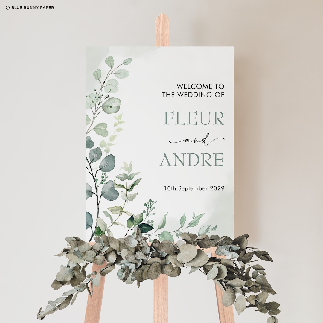 Editable Greenery Wedding Welcome Sign, Boho Eucalyptus Wedding Welcome ...