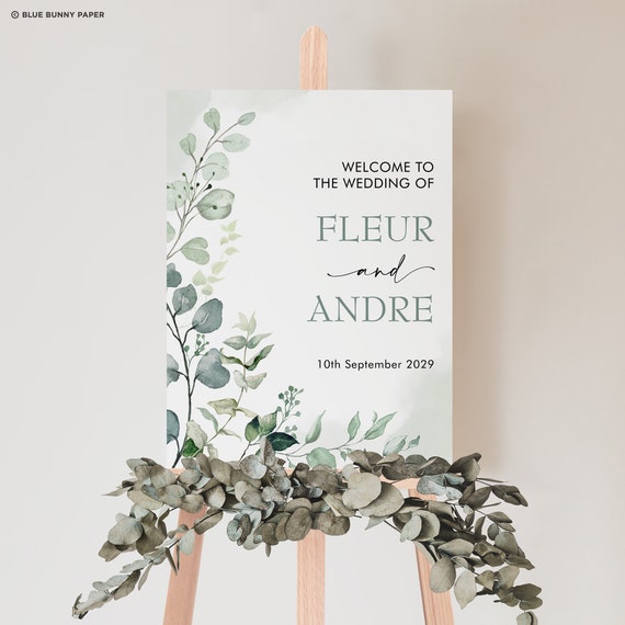 Editable Greenery Wedding Welcome Sign, Boho Eucalyptus Wedding Welcome ...
