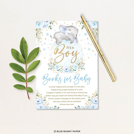 Elephant Baby Shower Books for Baby Card, Blue Moon & Stars Bring a ...