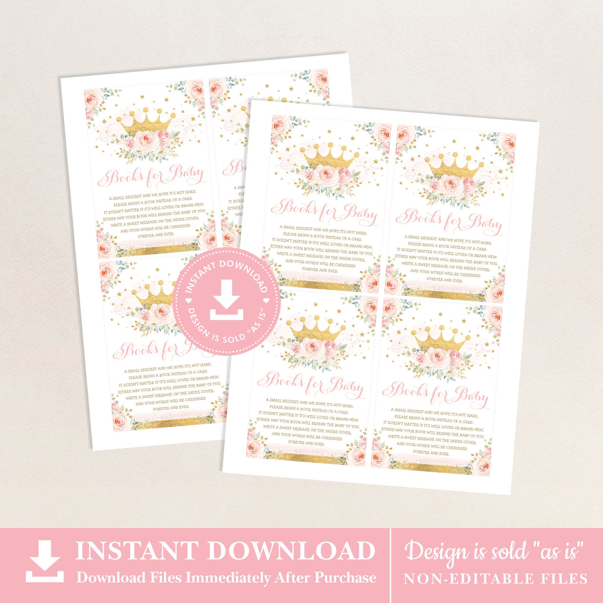 Crown Princess Baby Shower Books for Baby Card, Royal Baby Girl Bring a ...