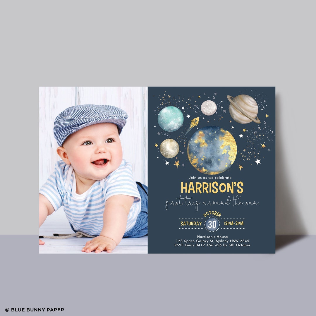 EDITABLE Outer Space Birthday Invitation Template, Navy Gold Galaxy ...