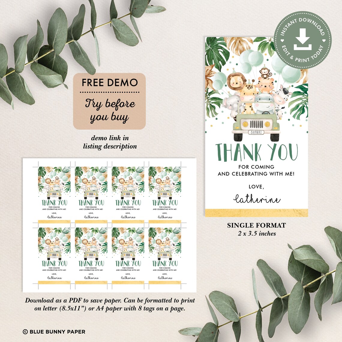 Editable Safari Favor Tag Template. Tropical Greenery Jungle - Etsy