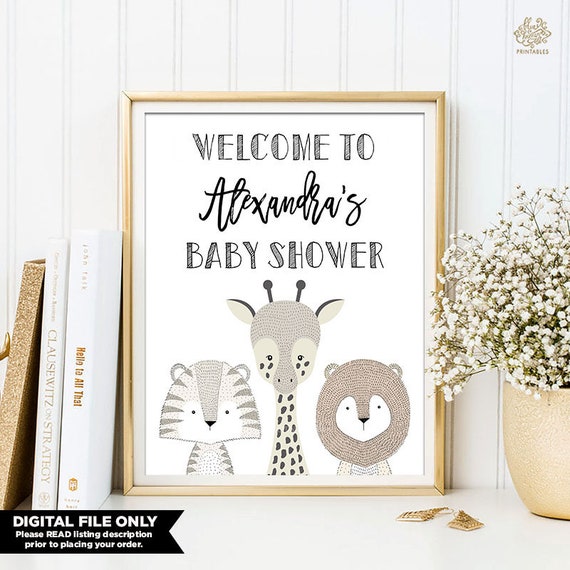 Jungle Animals Baby Shower Welcome Sign. Minimalist Safari Baby Shower ...