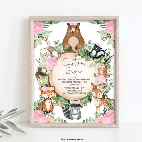DIY Girl Woodland Baby Shower Sign Template EDITABLE Forest - Etsy