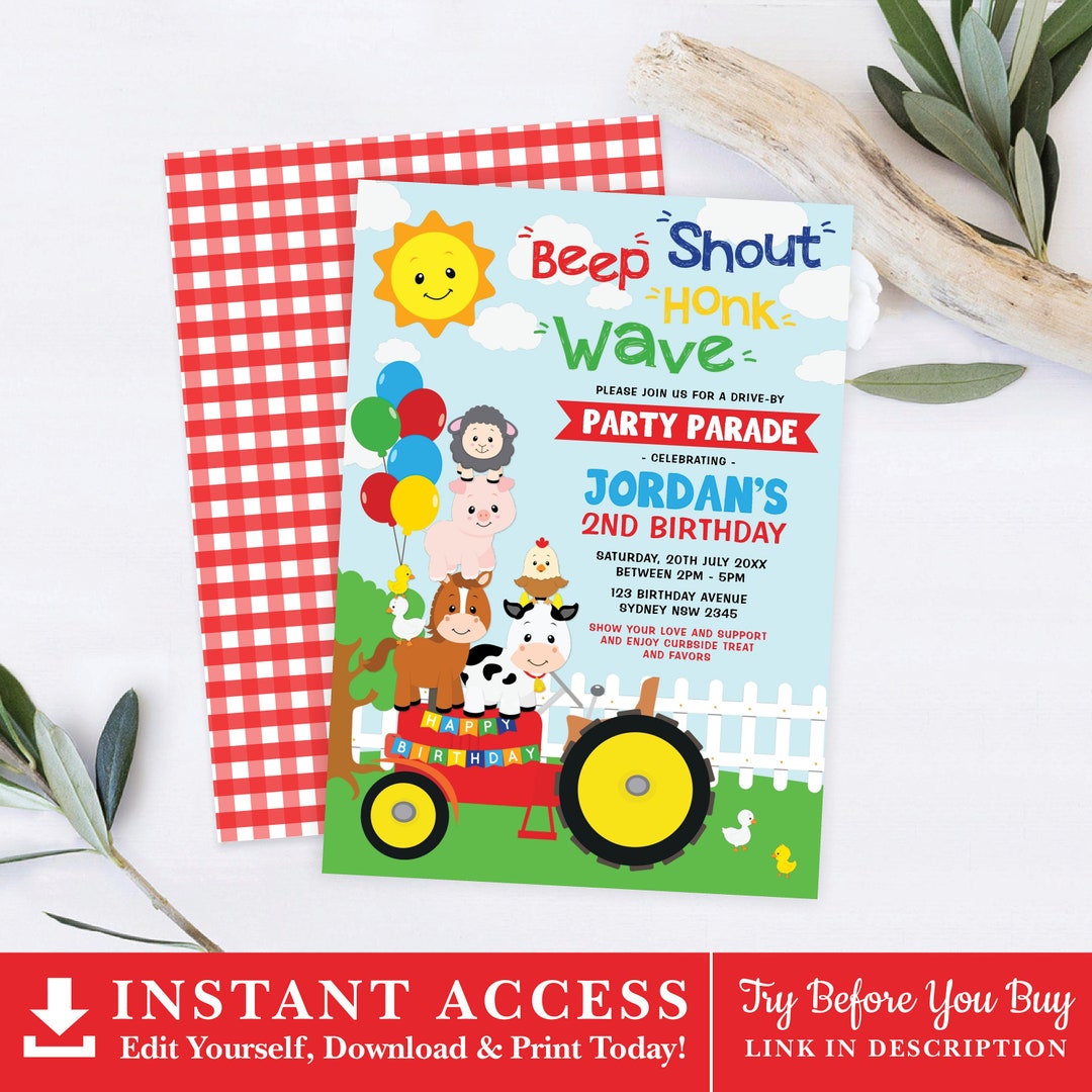 Farm Drive Through Birthday Invitation. Barnyard Bash Drive by Party ...
