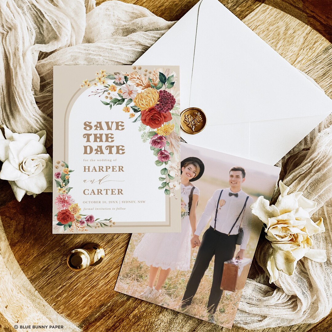 Rustic Flowers Save the Date Template, Boho Garden Wedding Digital ...