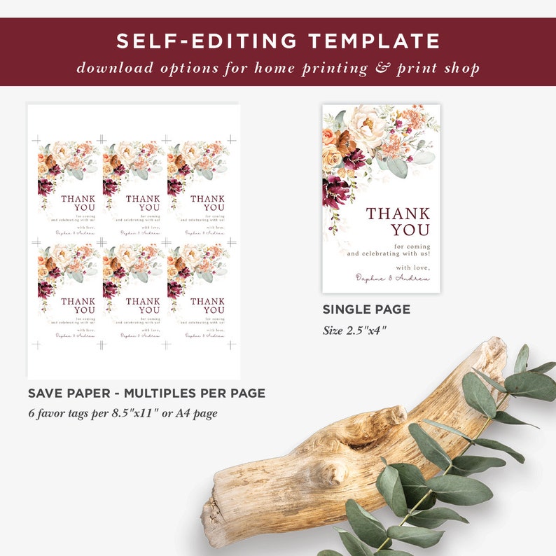 Editable Boho Favor Tag Template Garden Flowers Thank You - Etsy Australia