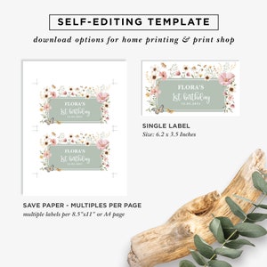 Editable Wildflower Birthday Party Favors, Boho Sage Green Gable Box ...