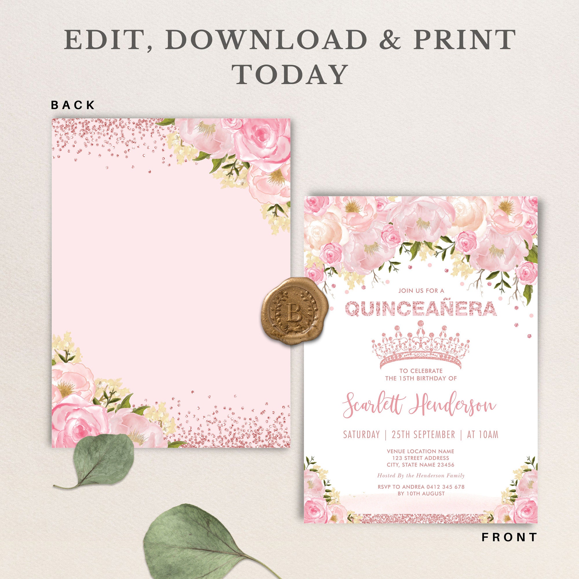 Quinceañera Invitation Pink Floral Quinceanera Invite Blush - Etsy