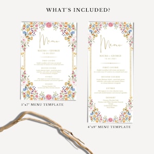 EDITABLE Colorful Wildflower Menu Template Garden Flowers Wedding Menu ...