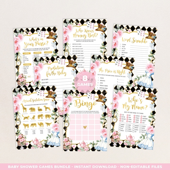 Alice in Wonderland Baby Shower Games Printable, Mad Hatter Baby Shower ...