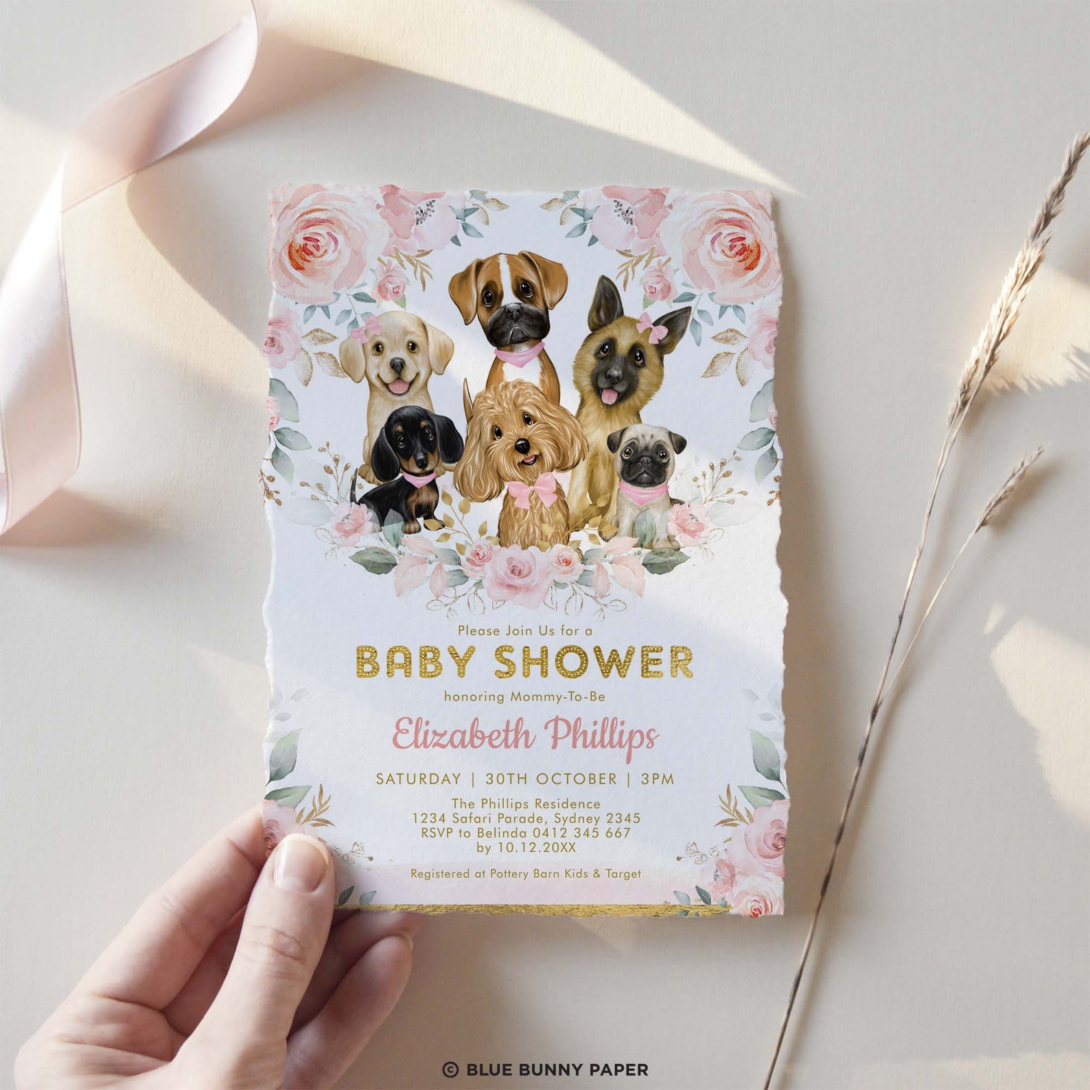 Editable Dog Baby Shower Invitation, Puppy Baby Girl Invite, Blush Pink ...