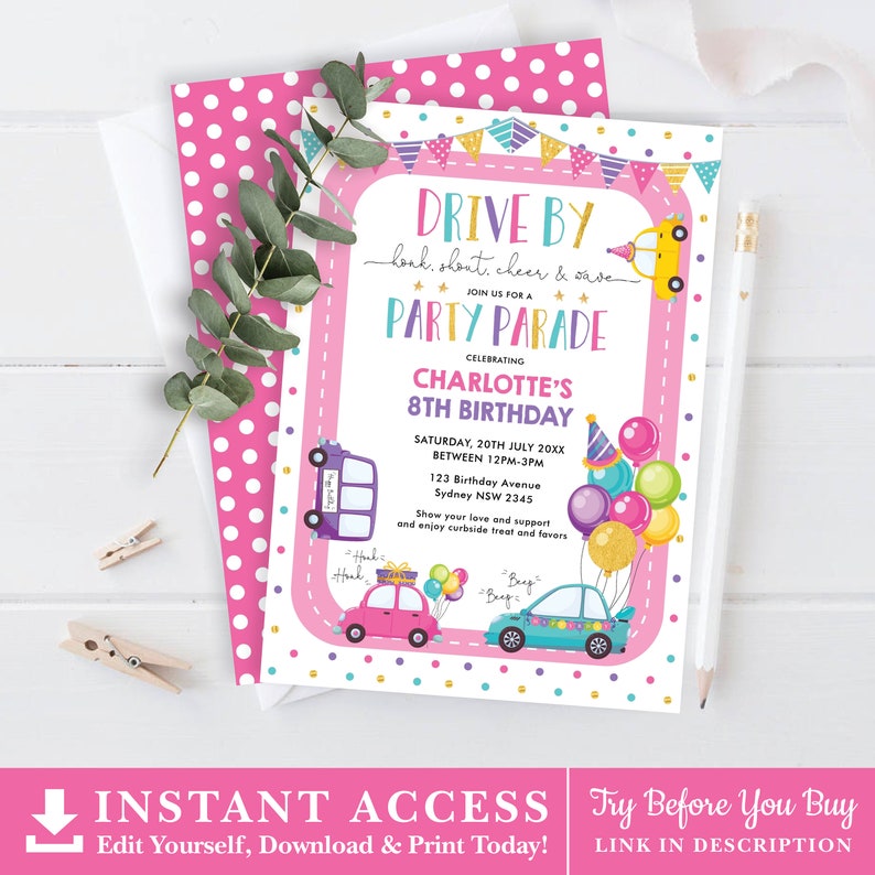 Girl Drive by Birthday Parade Invitation. Drive Thru Birthday | Etsy