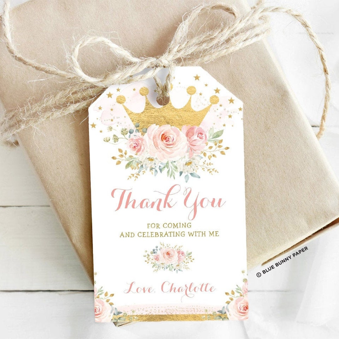 Princess Birthday Favor Tags. Gold Crown Baby Shower Thank You Tags ...