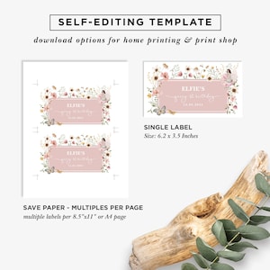 Editable Fairy Birthday Party Favor, Wildflower Fairy Gable Box Label ...