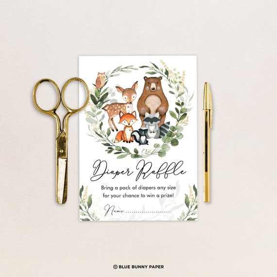 Woodland Animals Diaper Raffle Card. Forest Greenery Baby Shower ...
