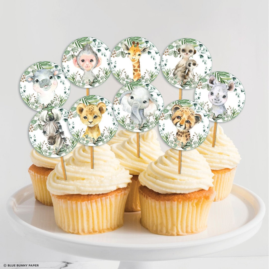 Jungle Safari Animals 2" Cupcake Toppers, Wild One Birthday Printable ...