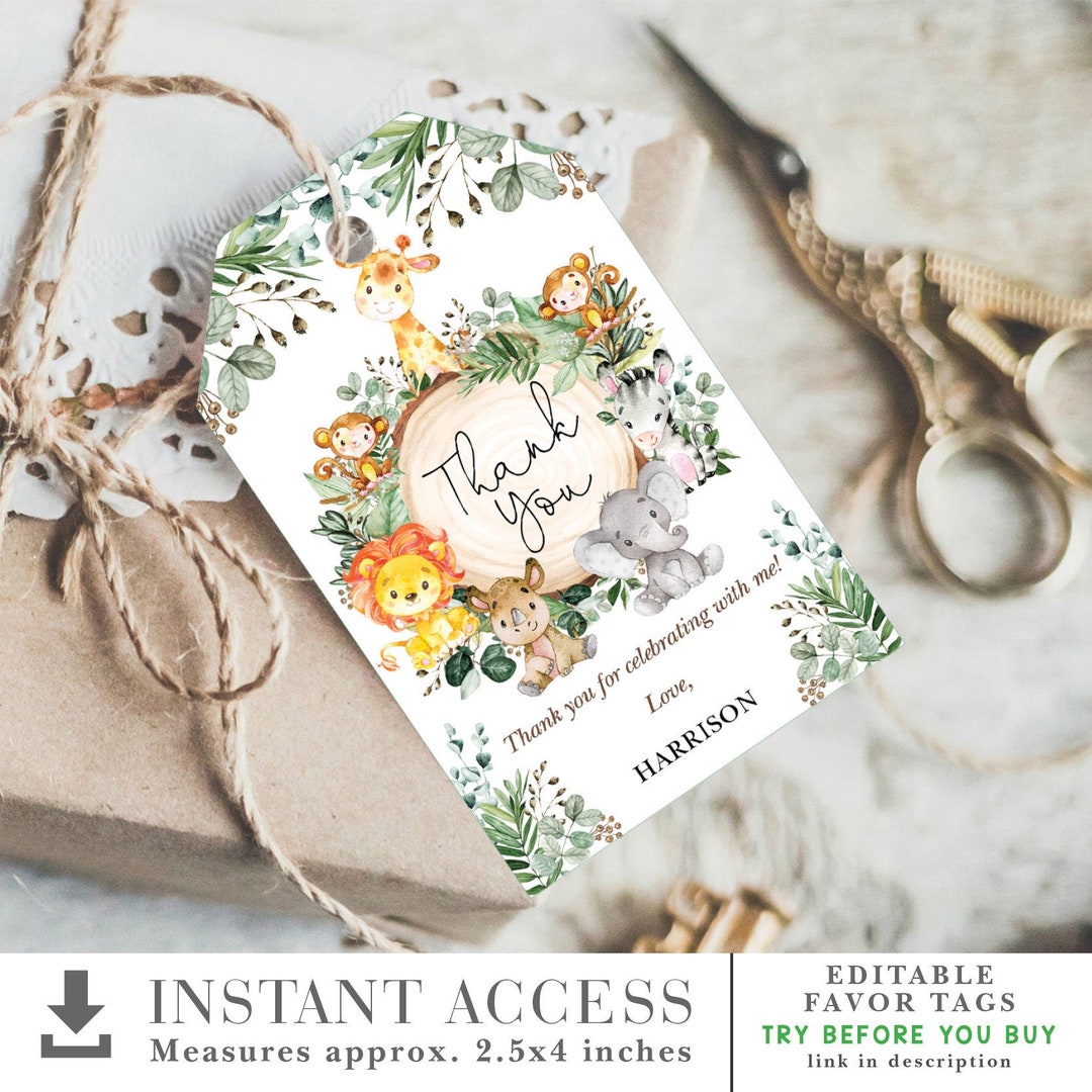 Jungle Animals Favor Tags. Greenery Safari Wild One Party Printable ...