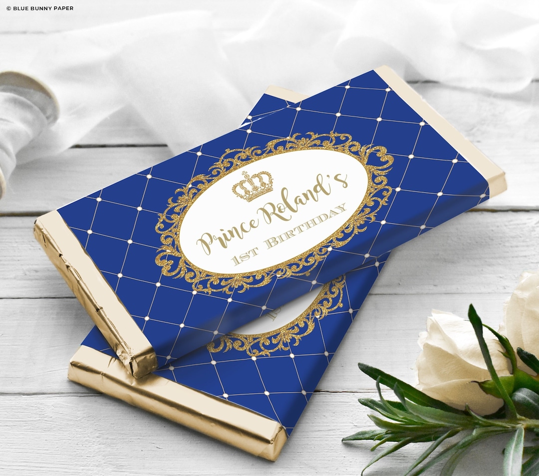 Crown Prince Chocolate Wrapper, Royal Blue Gold 1st Birthday Party ...